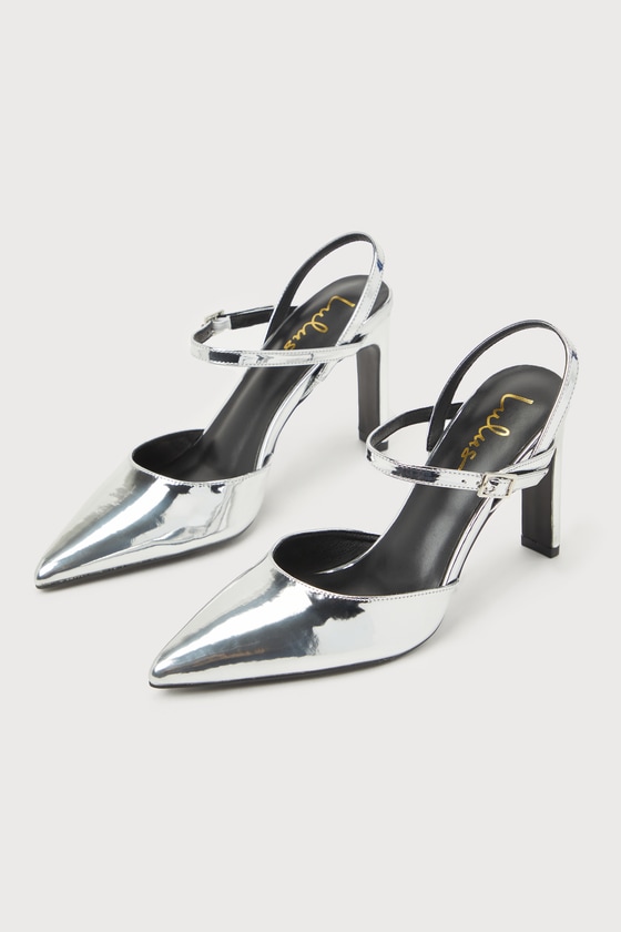 Silver Patent Pumps - Quarter Strap Pumps - Pointed-Toe Pumps - Lulus