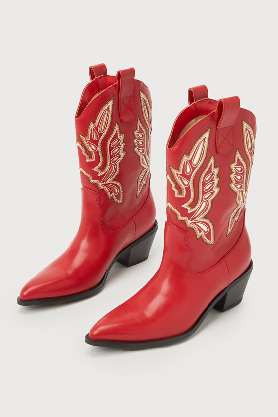 Red Western Boots - Ankle Boots - Embroidered Western Boots - Lulus