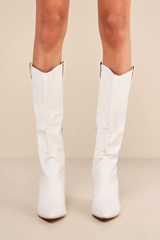 Ivory Western Boots - Knee-High Western Boots - Blade Heel Boots - Lulus