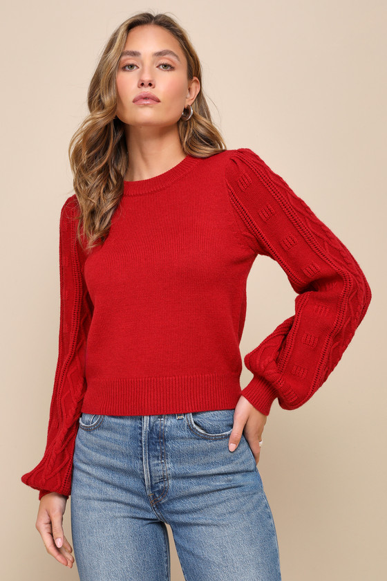 Red Sweater - Cable Knit Sleeves Sweater - Pullover Sweater - Lulus