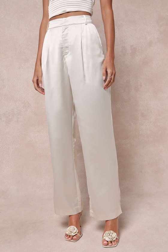 Champagne Satin Pants - High-Rise Pants - Straight Leg Pants - Lulus