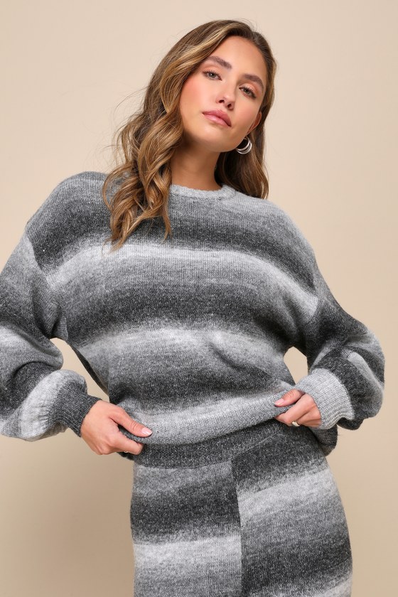 Charcoal Grey Ombre Sweater - Striped Sweater - Pullover Sweater - Lulus
