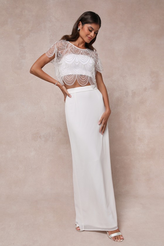 Bridal Two-Piece Dress - White Two-Piece Dress - Sheer 2PC Dress - Lulus