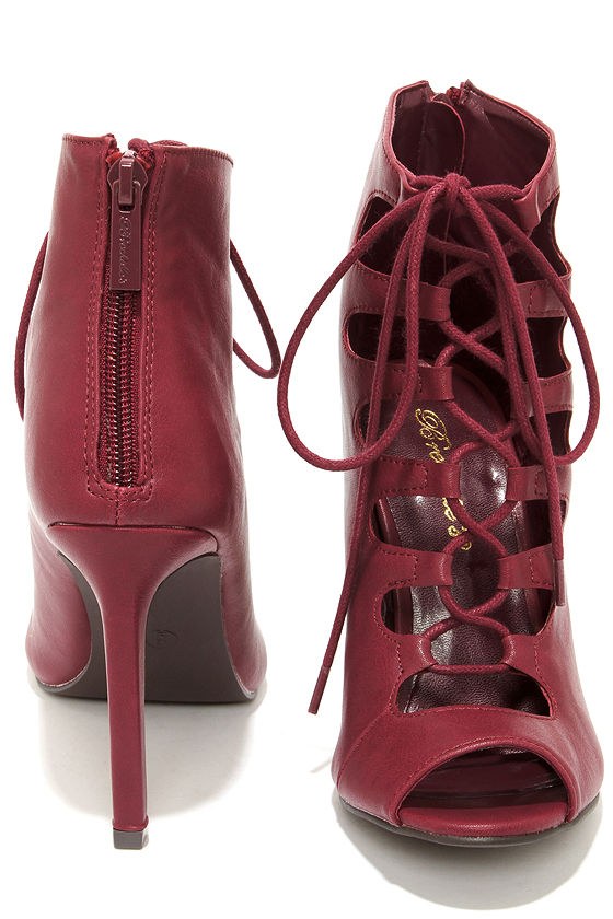 Pretty Wine Red Heels - Lace-Up Heels - Caged Heels - Booties - $32.00 ...