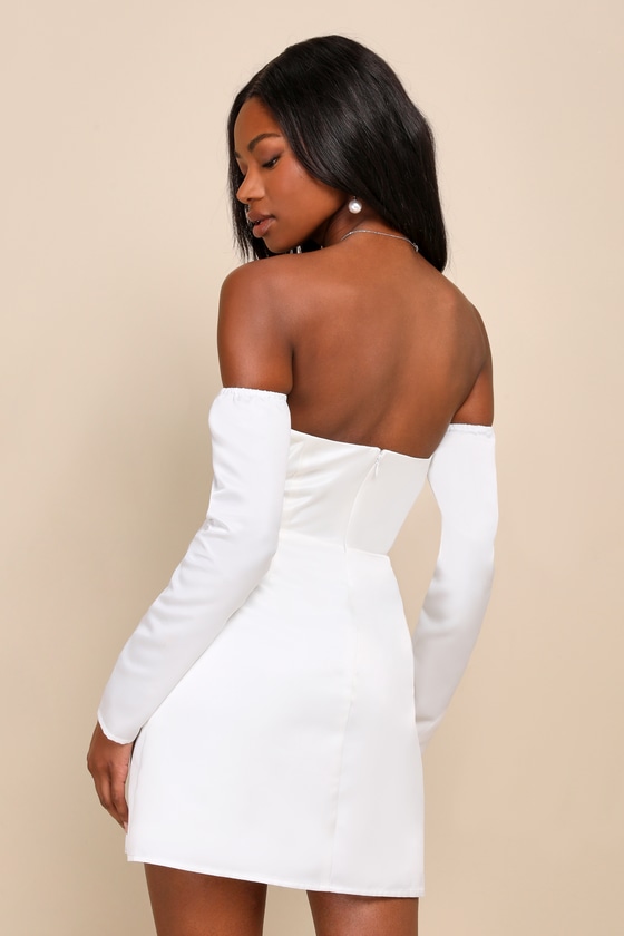 White Satin Dress - Off-the-Shoulder Dress - OTS Mini Dress - Lulus