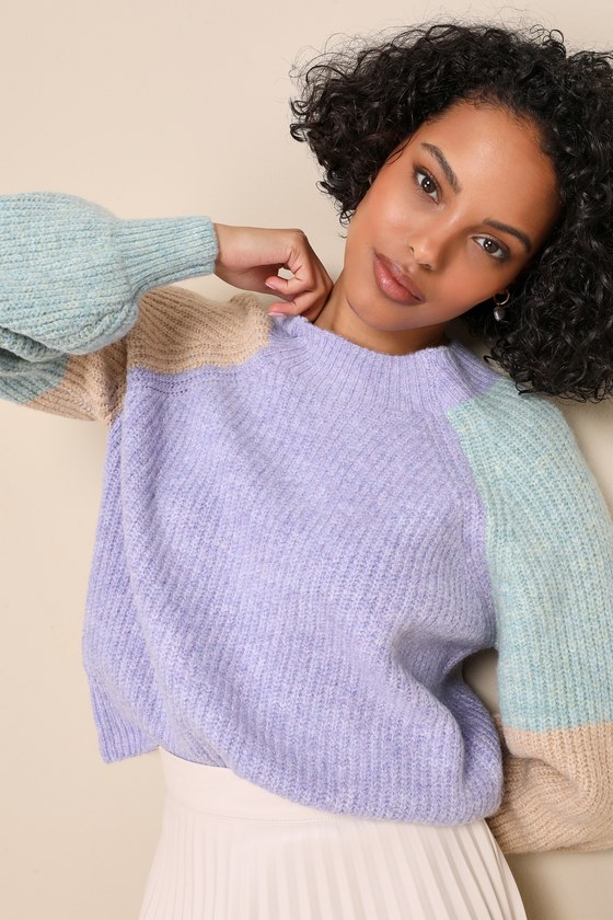 Purple Color Block Sweater - Raglan Sweater - Pullover Sweater - Lulus
