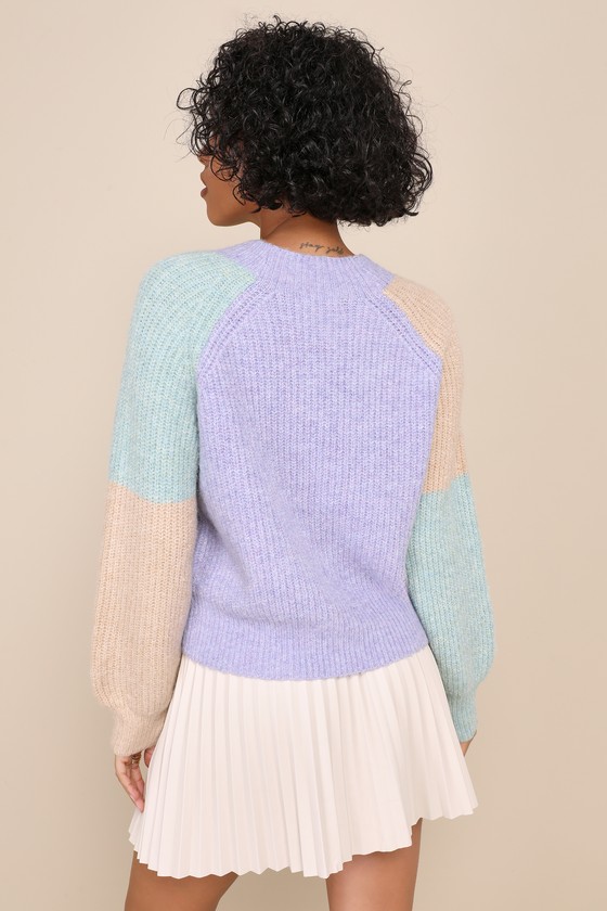 Purple Color Block Sweater - Raglan Sweater - Pullover Sweater - Lulus