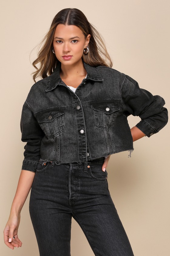 Washed Black Jacket - Denim Jacket - Cropped Denim Jacket - Lulus