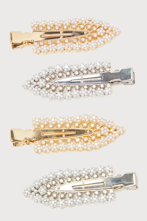 Gold & Silver Pearl Clip Set - Rhinestone Clips - Salon Clip Set - Lulus