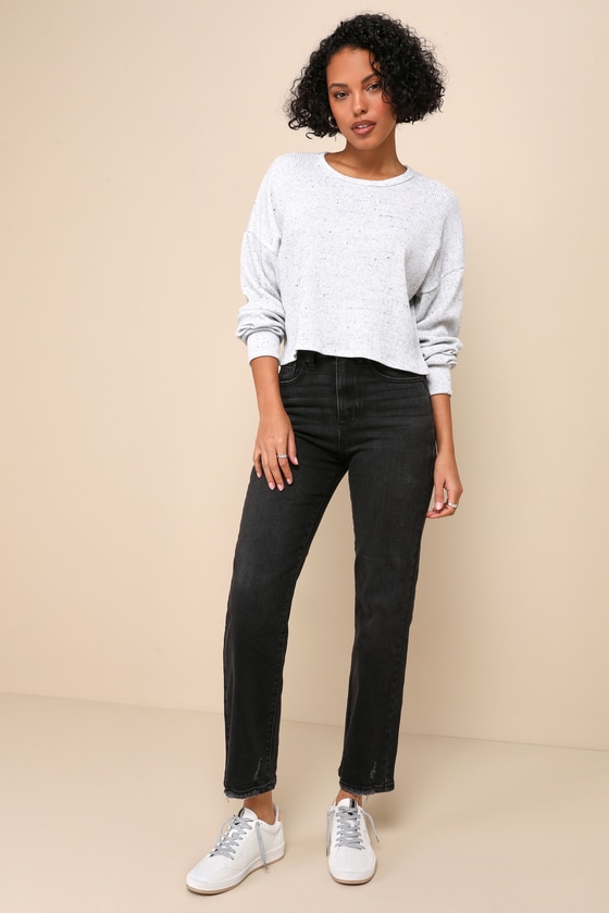 Light Grey Speckle Knit Top - Ribbed Knit Top - Long Sleeve Top - Lulus