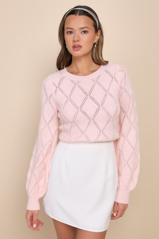 Pink Balloon Sleeve Sweater - Cropped Sweater - Diamond Sweater - Lulus