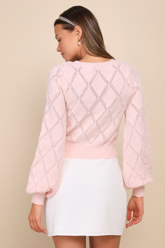 Pink Balloon Sleeve Sweater - Cropped Sweater - Diamond Sweater - Lulus