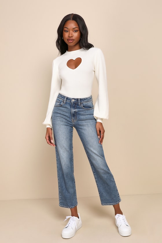 Ivory Sweater Top - Heart Cutout Top - Long Sleeve Sweater Top - Lulus