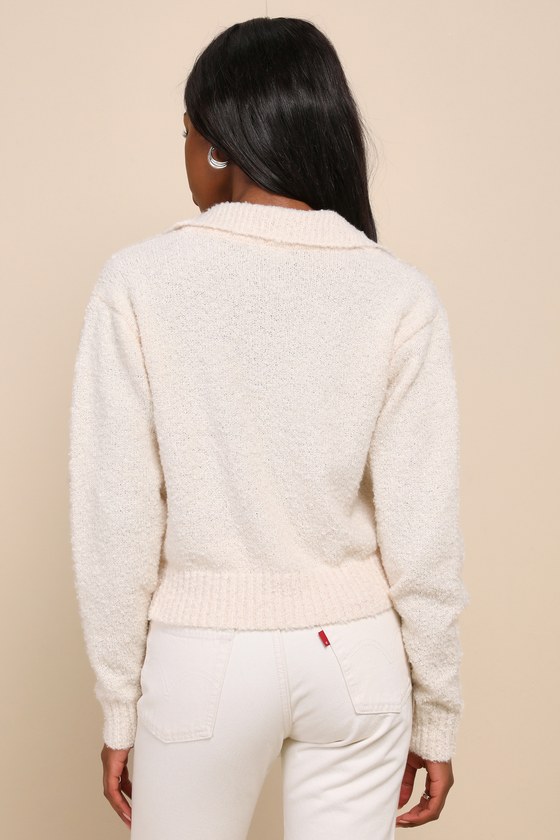 Ivory Nubby Knit Sweater - Collared Sweater - Pullover Sweater - Lulus