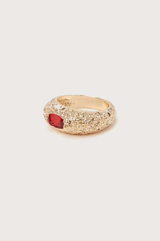 Gold and Red Ring - Ruby Red Ring - Women's Signet Ring - Lulus