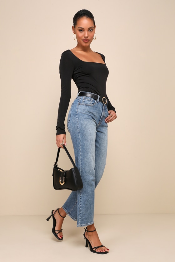 Black Long Sleeve Bodysuit Square Neck Bodysuit Bodysuit Lulus