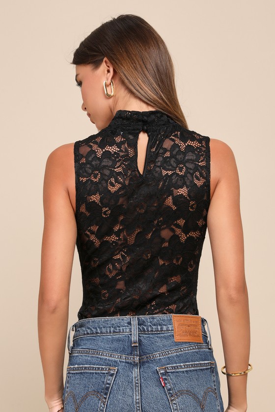 Black Lace Bodysuit Mock Neck Bodysuit Lace Bodysuit Lulus