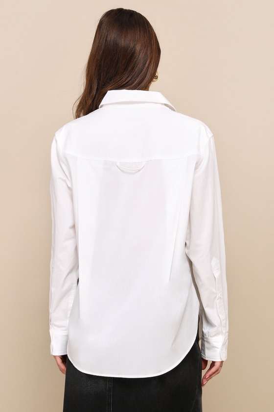 White Cotton Top - Long Sleeve Button-Down - Collared Button-Up - Lulus