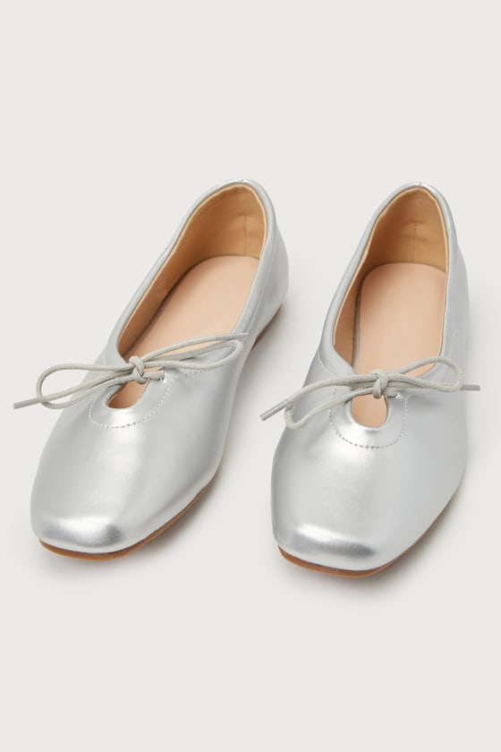 Silver Ballet Flats - Bow Ballet Flats - Metallic Ballet Flats - Lulus
