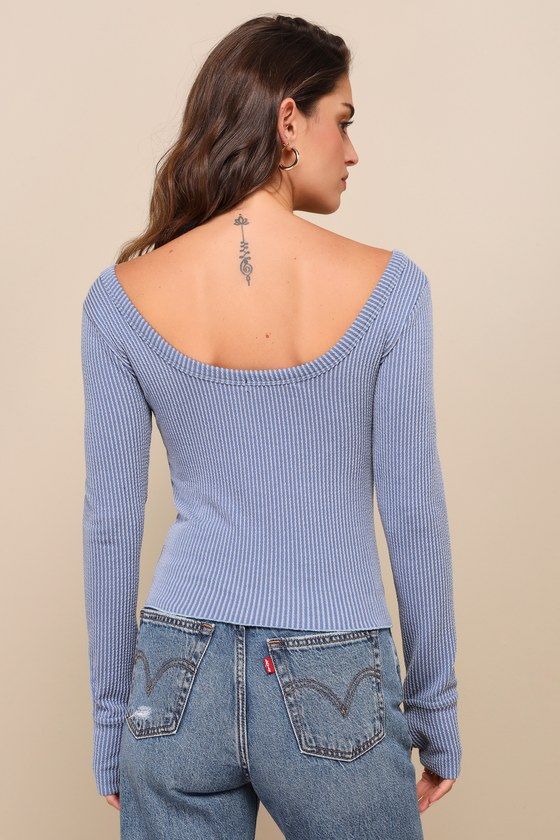 Blue Knit Top - Long Sleeve Top - Ribbed Knit Top - Lulus