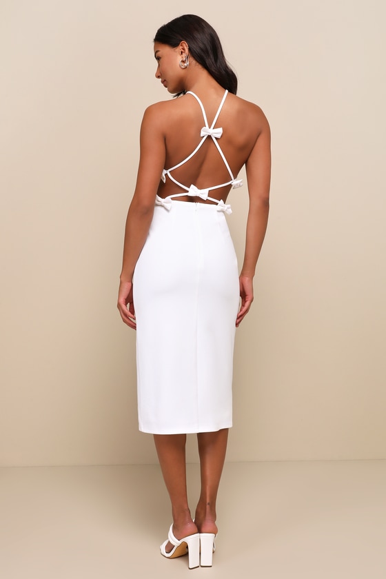 Ivory Strappy Back Dress - Ivory Bow Dress - Ivory Midi Dress - Lulus