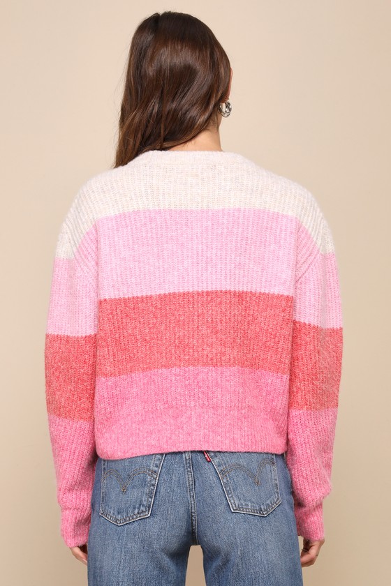 Pink Striped Sweater - Color Block Sweater - Pullover Sweater - Lulus
