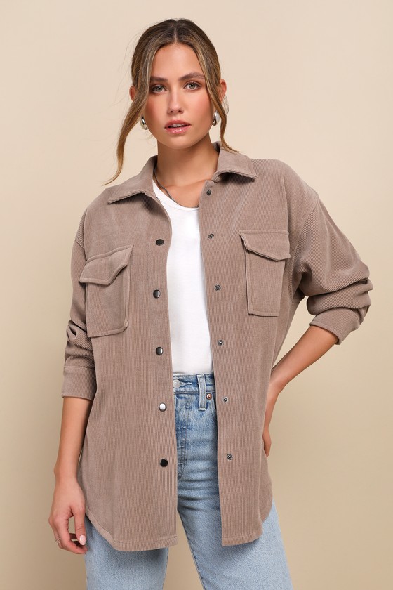 Taupe Oversized Shacket - Corduroy Shacket - Lightweight Shacket - Lulus