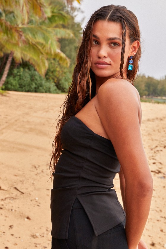 Black Strapless Top - Pleated Strapless Top - Longline Tube Top - Lulus