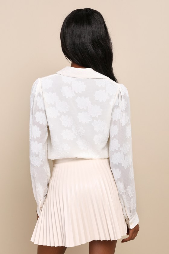 Ivory Top - Burnout Floral Bodysuit - Button-Front Bodysuit - Lulus