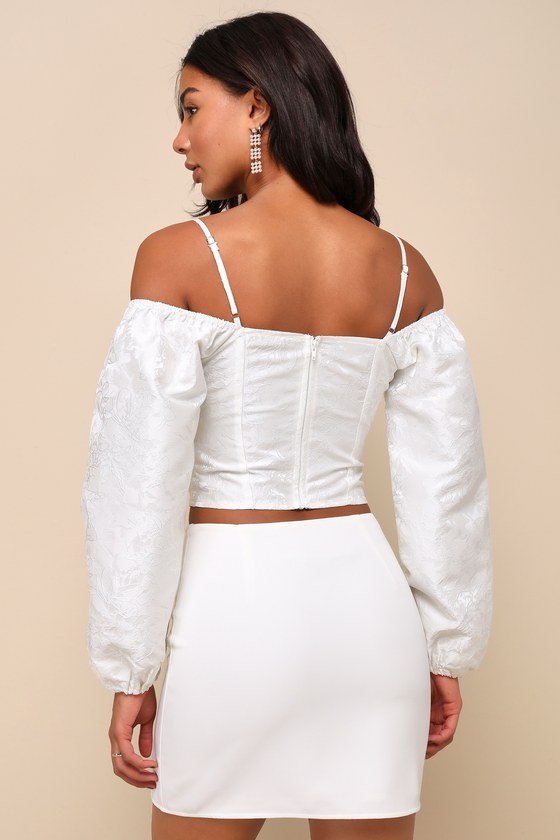 Ivory Jacquard Top - Off-the-Shoulder Top - OTS Bustier Top - Lulus
