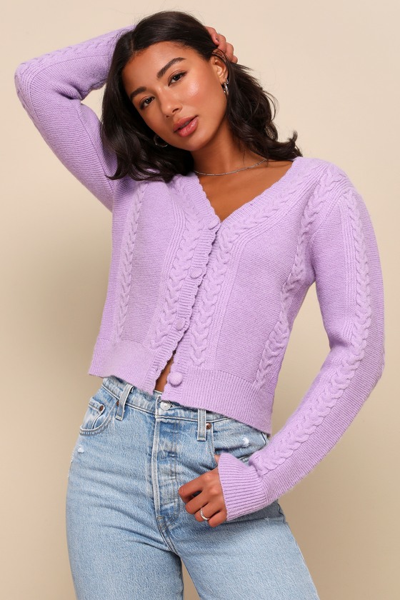 Cable Knit Cardigan - Button-Up Cardigan - Lavender Cardigan - Lulus