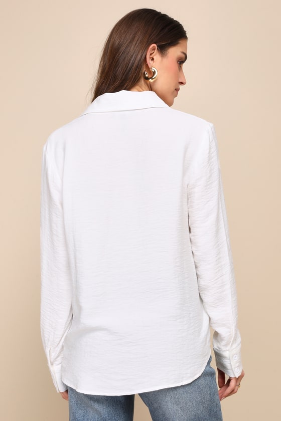 Ivory Crinkled Top - Button-Up Top - Button-Down Top - Office Top - Lulus