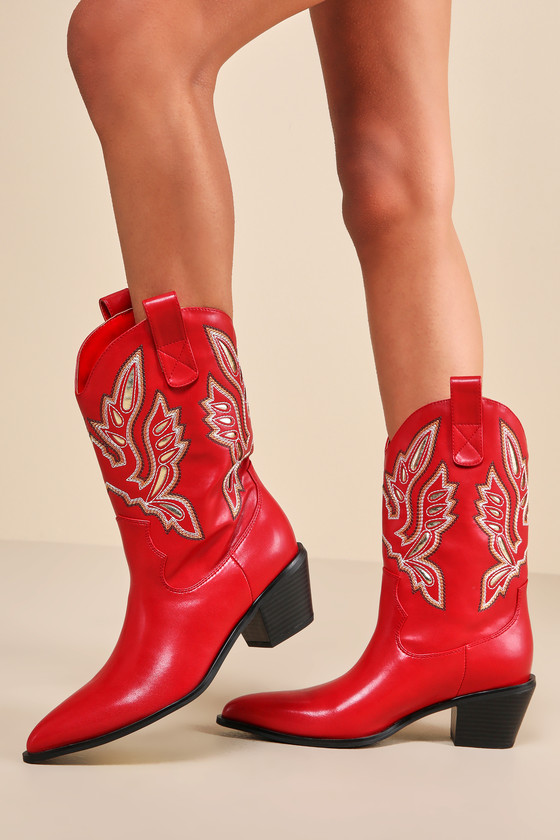 Red Western Boots - Ankle Boots - Embroidered Western Boots - Lulus
