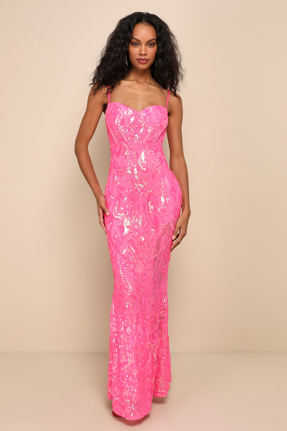 Pink Sequin Maxi Dress - Mermaid Maxi Dress - Bustier Maxi Dress - Lulus