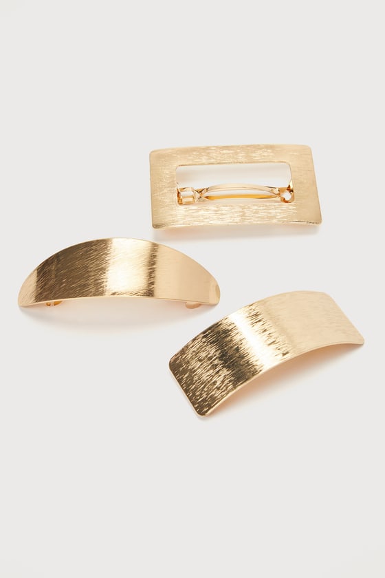 Gold Textured Hair Clip Set - 3-Pc Hair Clip Set - Barrette Clips - Lulus