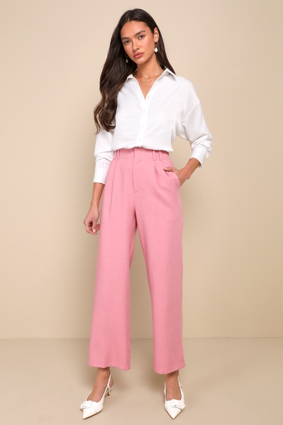 Light Pink Trousers - Straight Leg Trousers - High Rise Pants - Lulus