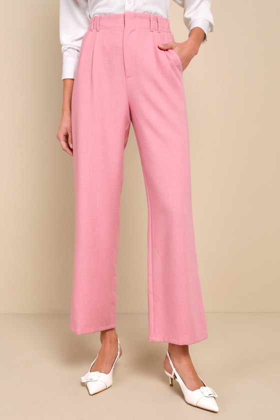Light Pink Trousers - Straight Leg Trousers - High Rise Pants - Lulus