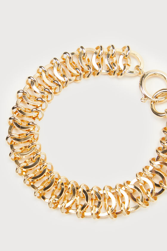 Gold Chunky Bracelet - Interlocking Bracelet - Chain Bracelet - Lulus