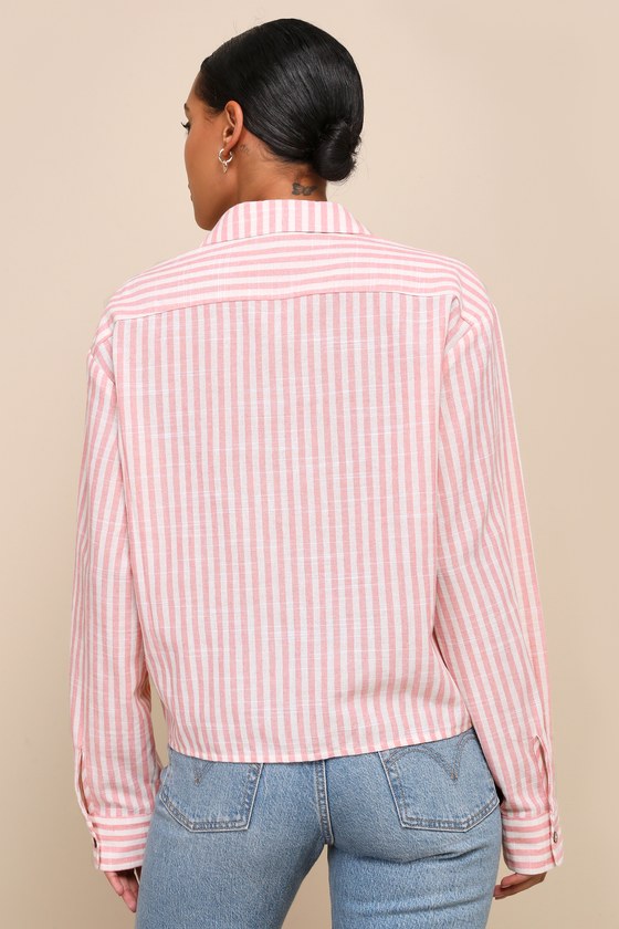 Pink and Ivory Top - Striped Collared Top - Button-Up Crop Top - Lulus