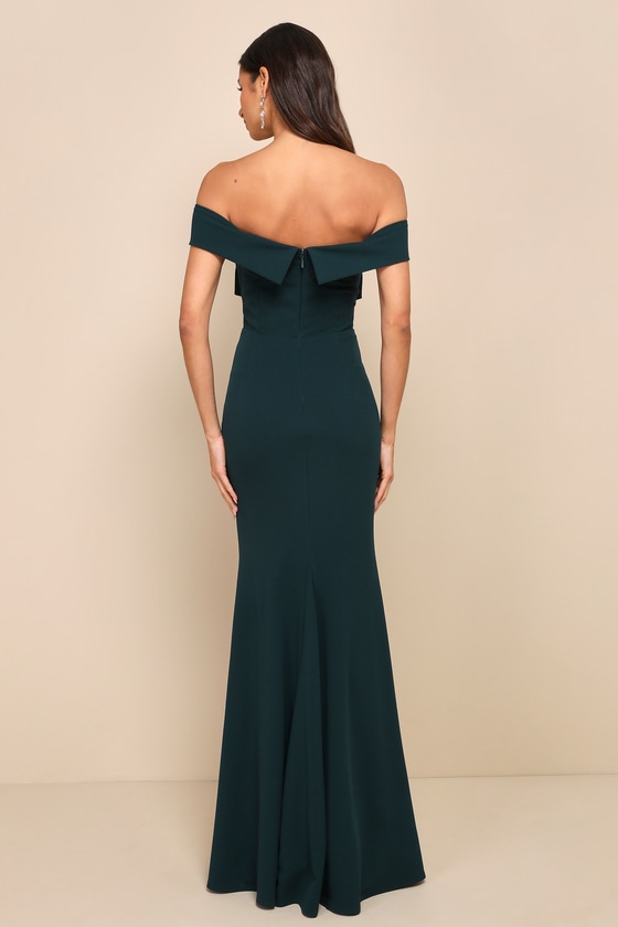 Hunter Green Dress Off The Shoulder Maxi Dress Bow Maxi Dress Lulus