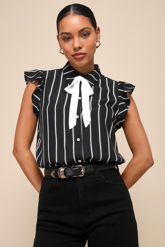 Cute White and Black Striped Top - Sleeveless Top - Tie-Neck Top - Lulus