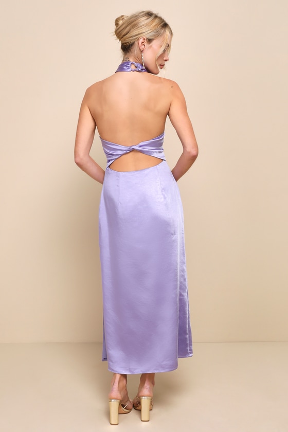 Lavender Satin Dress - Midi Slip Dress - Halter Midi Dress - Lulus