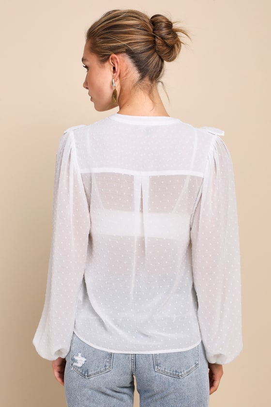 Ivory Swiss Dot Top - Ruffled Balloon Sleeve Top - Ruffled Blouse - Lulus