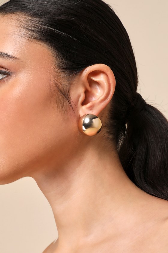 Gold Oversized Earrings - Round Half Circle Earrings - Earrings - Lulus