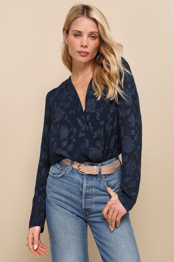 Blue Bodysuit - Burnout Bodysuit - Floral Surplice Bodysuit - Lulus