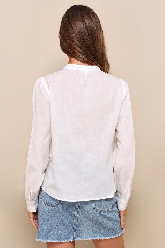 White Cotton Top - Eyelet Balloon Sleeve Top - Button-Up Top - Lulus