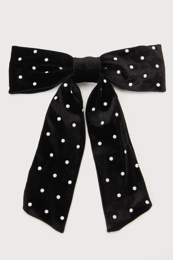 Black Hair Bow - Velvet Polka Dot Bow - Hair Bow Clip - Hair Bow - Lulus