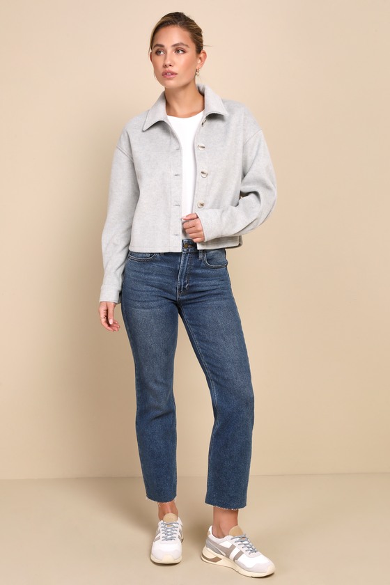 Grey Cropped Shacket - Grey Outerwear - Grey Cropped Jacket - Lulus
