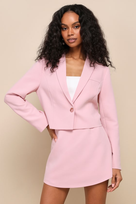 Blush Pink Twill Blazer - Blazer - Cropped Blazer - Fitted Blazer - Lulus