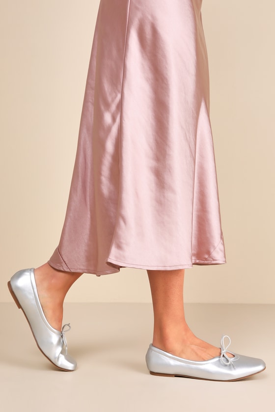 Silver Ballet Flats - Bow Ballet Flats - Metallic Ballet Flats - Lulus
